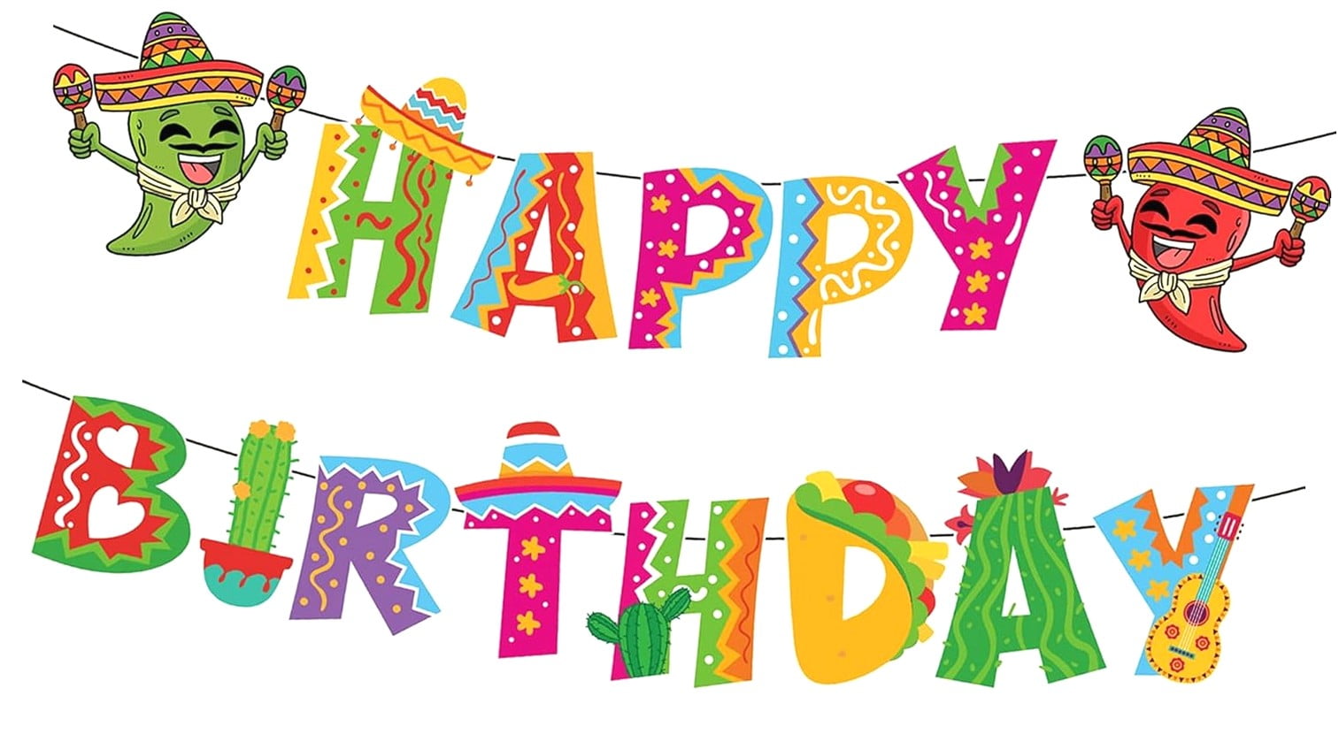 ANYWAY.GO Banner 2 Pieces Birthday Banner Bunting Garland Cinco De Mayo ...