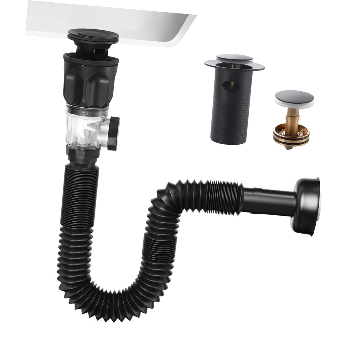 ANYWAY.GO Bathroom Sink with Overflow Drain Flexible Sink Drain Pipe ...