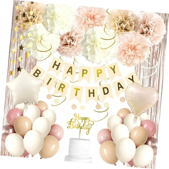 ANYWAY.GO Beige Birthday Decorations for Girls Decorations Neutral ...