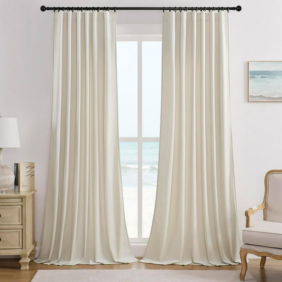 ANYWAY.GO Beige Pleat Back Tab Velvet Curtains W52 L96 inches 2 Panels ...