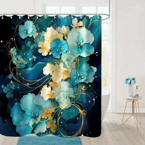 ANYWAY.GO Blue Shower Curtain for Bathroom Teal Blue Yellow Shower ...