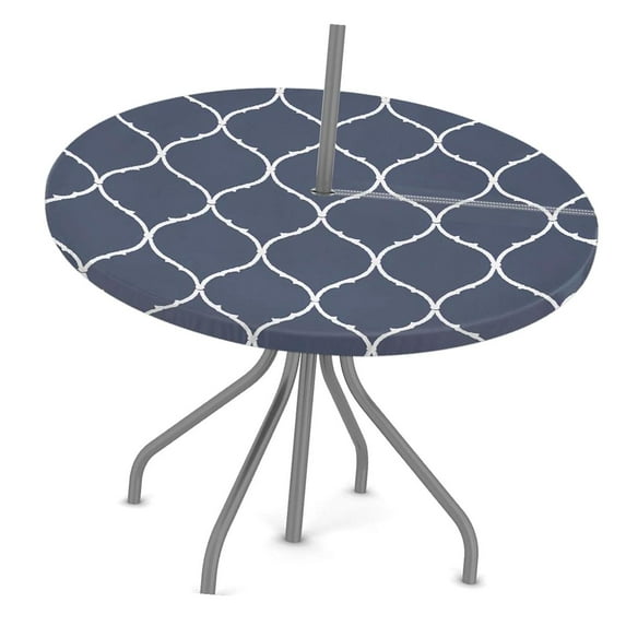 ANYWAY.GO Blue White Moroccan Pattern Tablecloth with Umbrella Hole ...