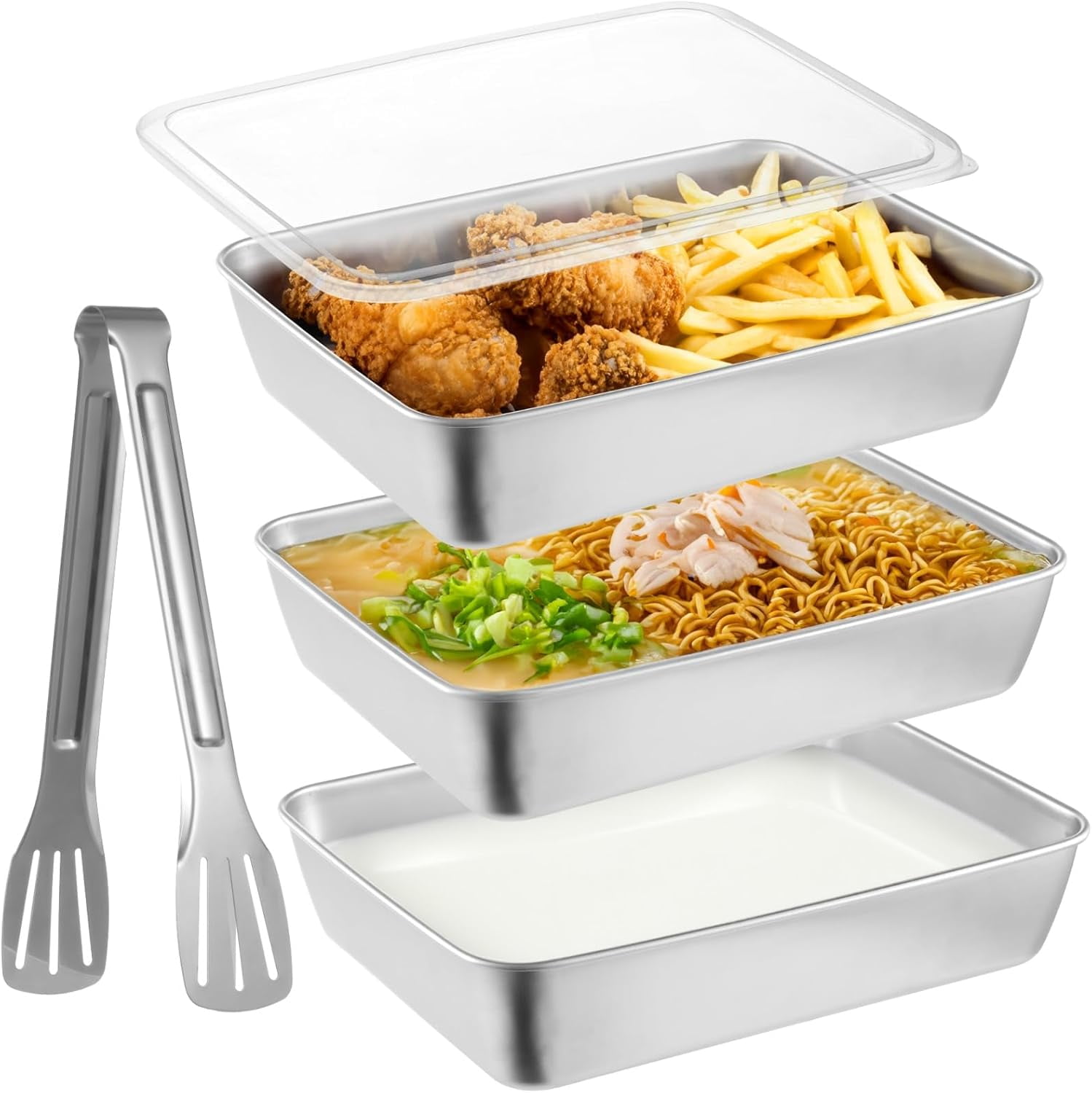 ANYWAY.GO Breading Trays Set of 3, 10 8 2 Inches Large Steel Breading ...