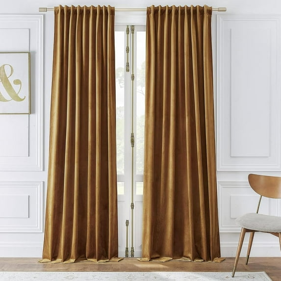 ANYWAY.GO Brown Pleat Back Tab Velvet Curtains W52 L102 inches 2 Panels ...