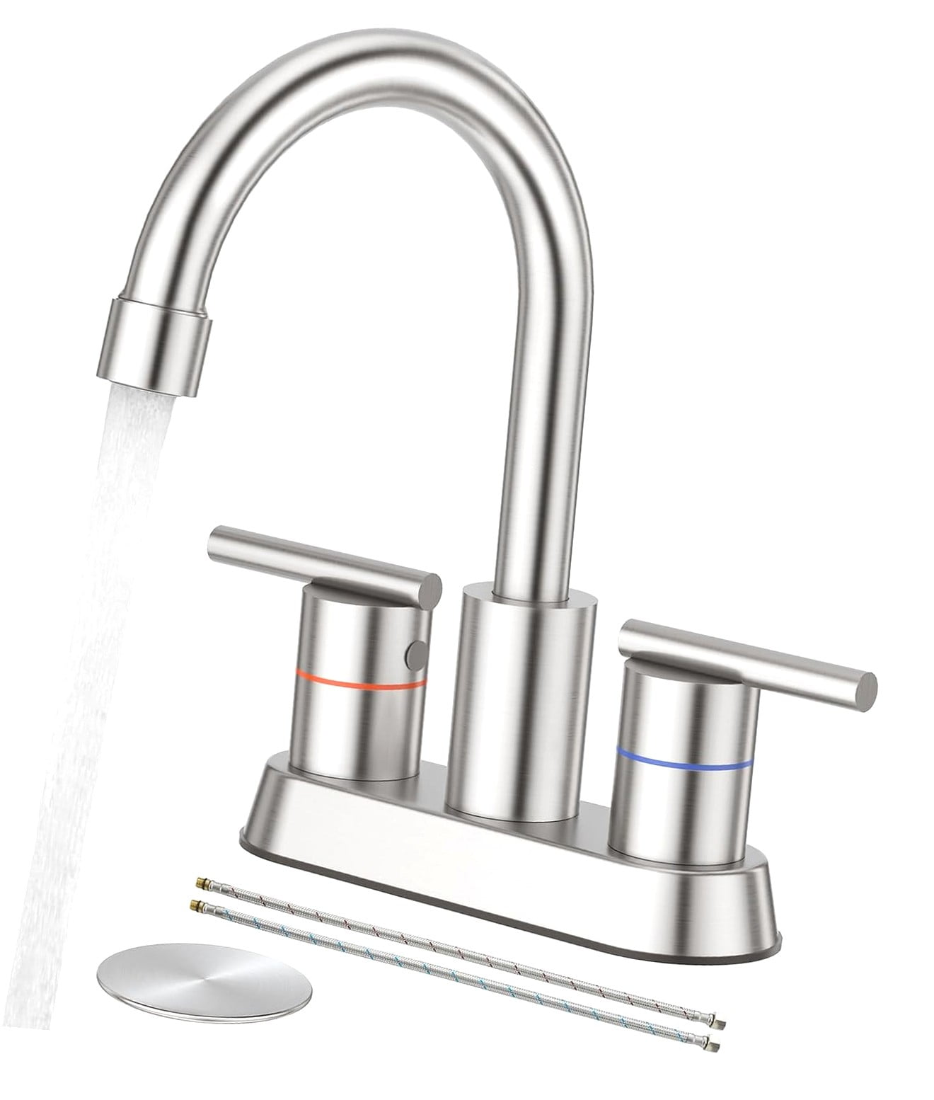 ANYWAY.GO Brushed Bathroom , 4 Inch Centerset Faucets for Sink 2 Holes ...