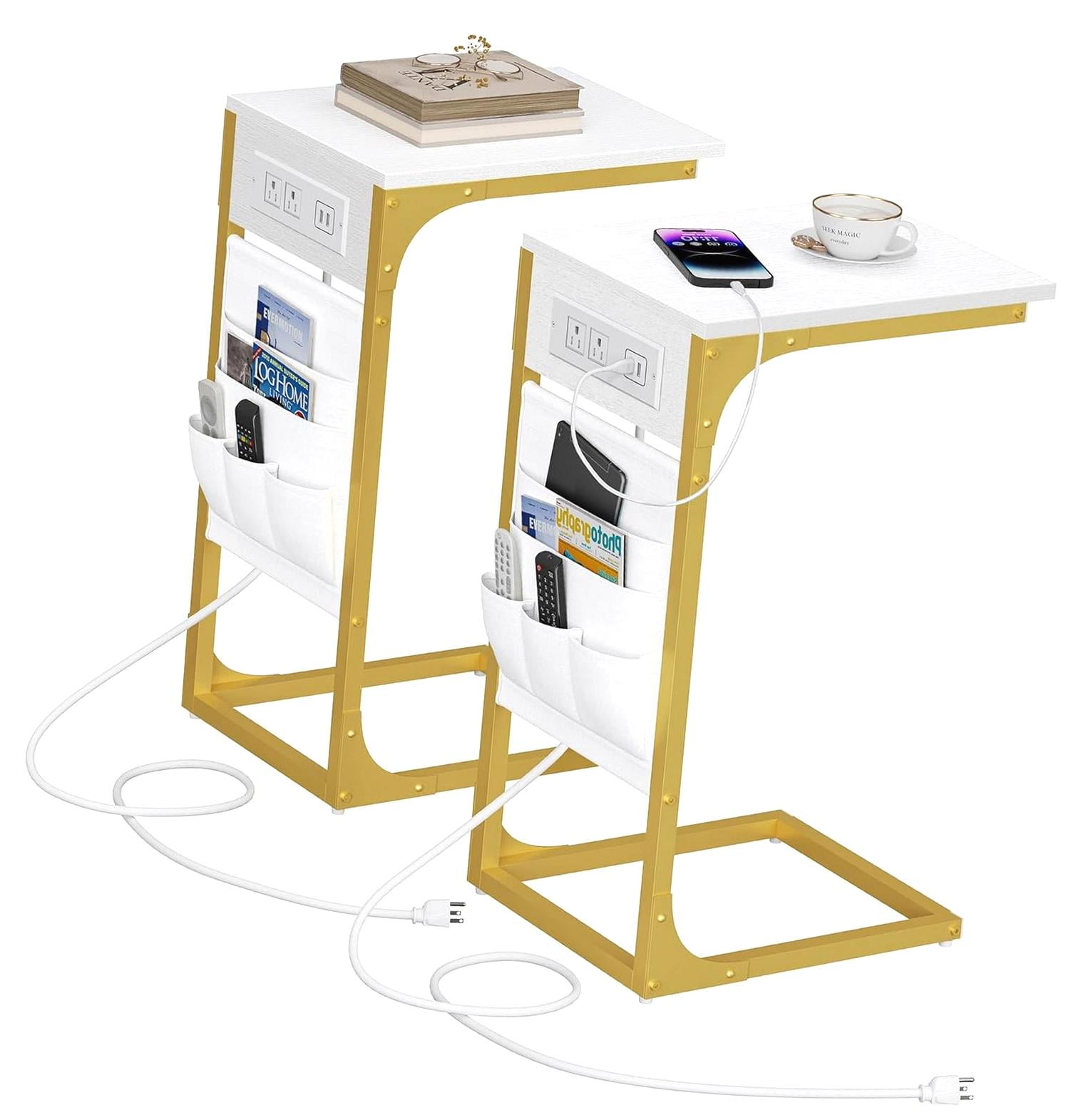 ANYWAY.GO C-Shaped End Table with Charging Station, Sofa Side Table ...