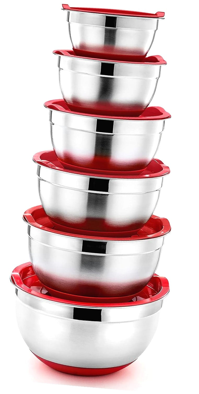 ANYWAY.GO CHEF Mixing Bowls With , Set of 6, Steel Nesting Mixing Bowls ...