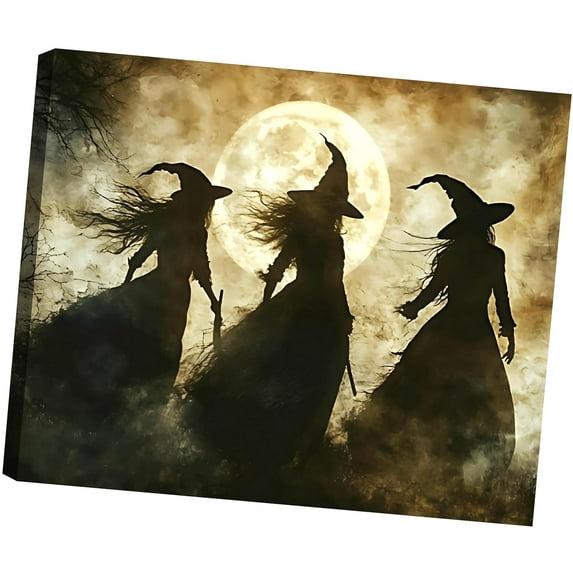 ANYWAY.GO Canvas Wall Prints 12x18inch, 3 Witches Full Moon Poster Dark ...