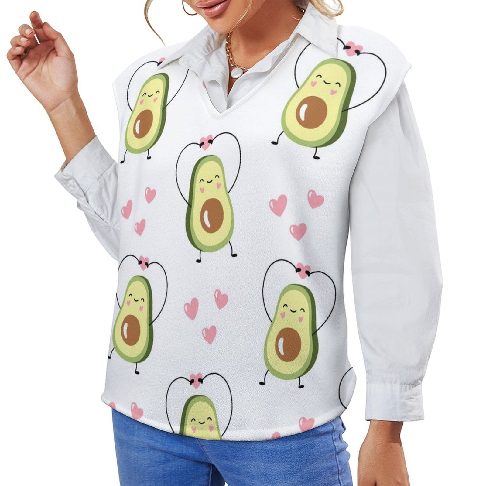 ANYWAY.GO Casual V-neck sweater women's vest Cute Cartoon Avocado ...