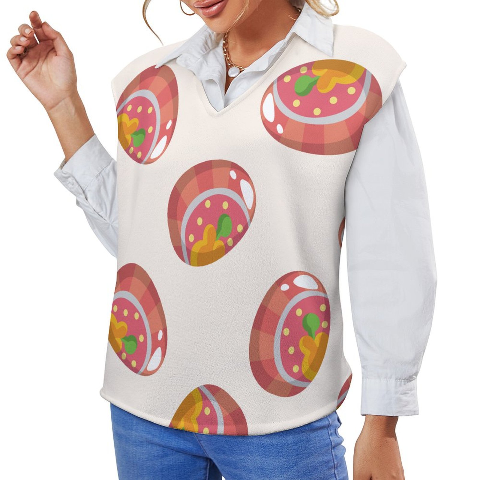 ANYWAY.GO Casual V-neck sweater women's vest Easter Egg 10 Cartoon ...