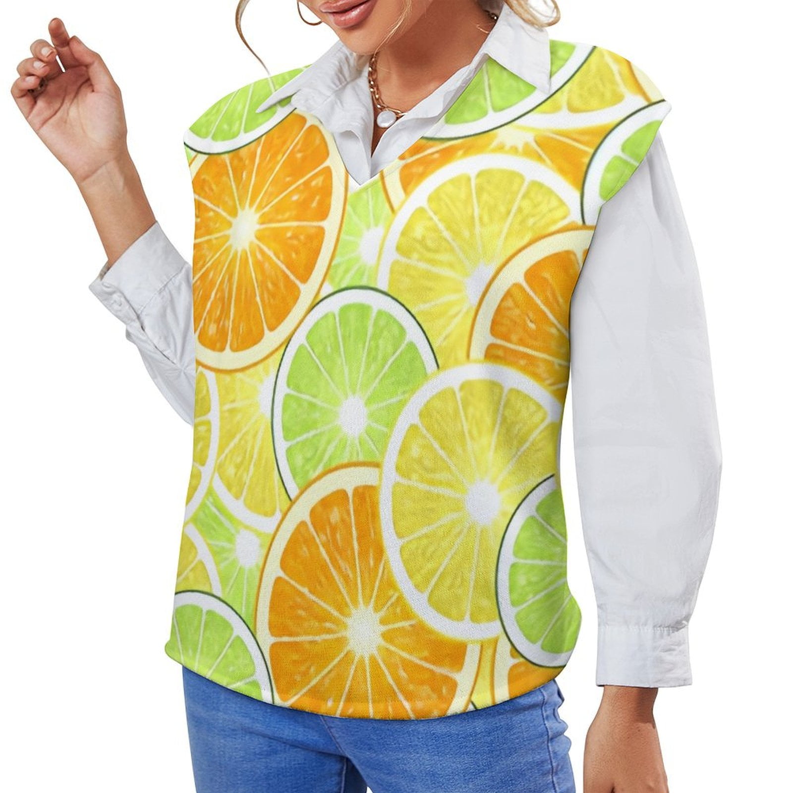 ANYWAY.GO Casual V-neck sweater women's vest Fruit Pattern Summer ...