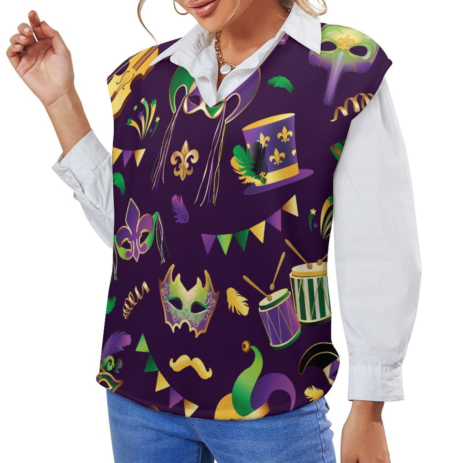ANYWAY.GO Casual V-neck sweater women's vest Pattern Template Golden ...