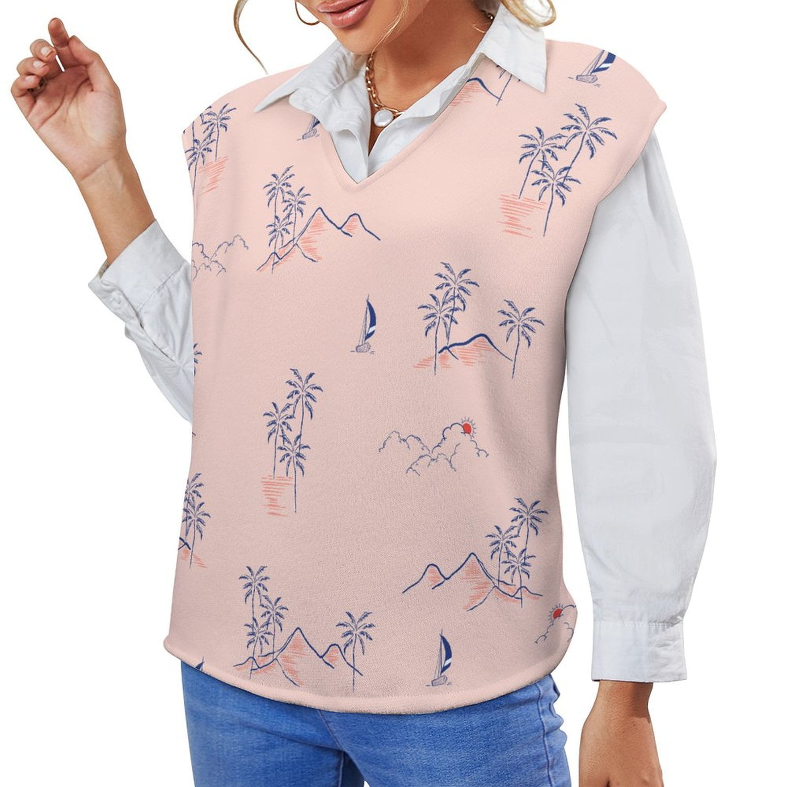 ANYWAY.GO Casual V-neck sweater women's vest Summer Hand Drawn Summer ...