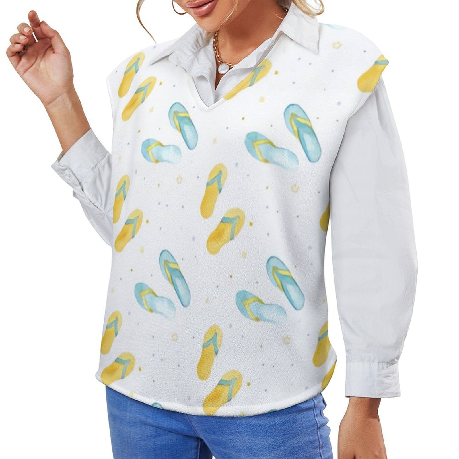 ANYWAY.GO Casual V-neck sweater women's vest Watercolor Hand Painted ...