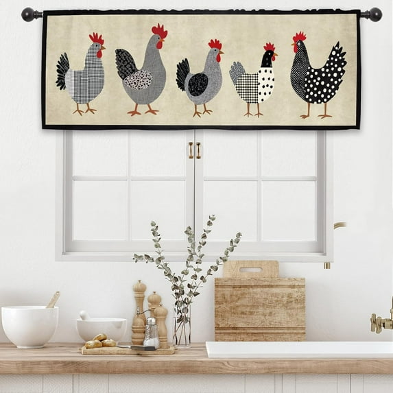 ANYWAY.GO Chicken Rooster Kitchen Curtain Valance 54W 18L Inch Farm ...