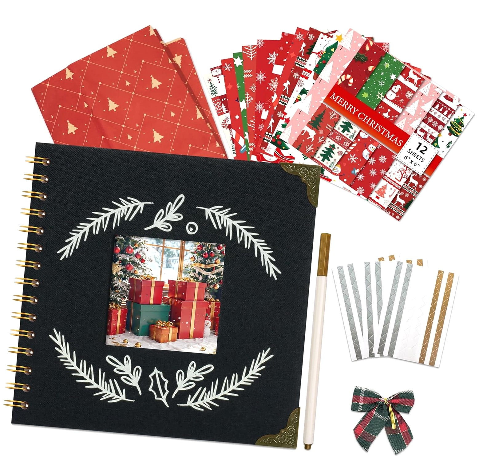 ANYWAY.GO Christmas Scrapbook Album Kit, 8"x8" Scrap Book Linen Cover ...