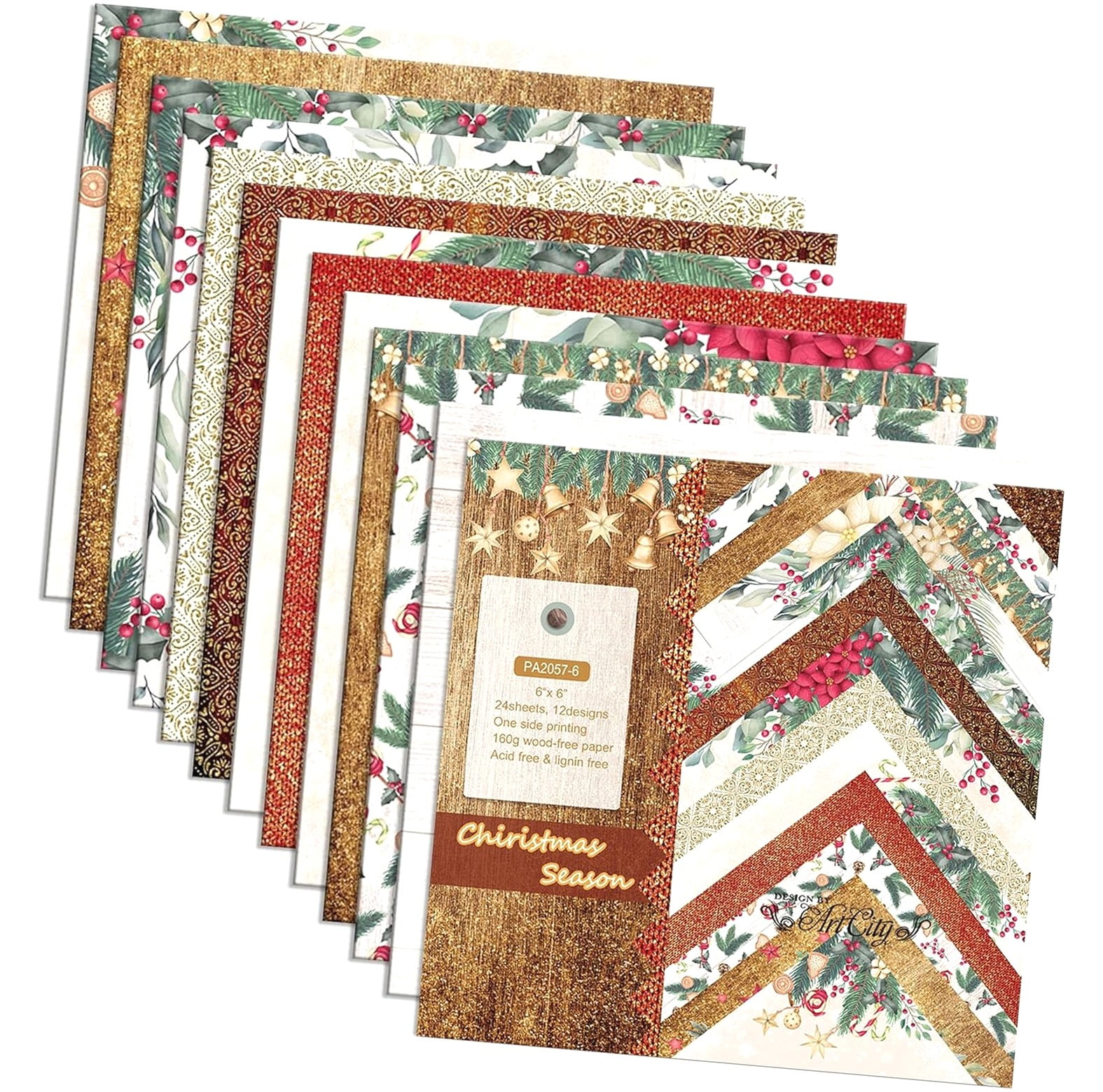 ANYWAY.GO Christmas Scrapbook Paper, 24 Christmas Tree Snowflakes Stick ...