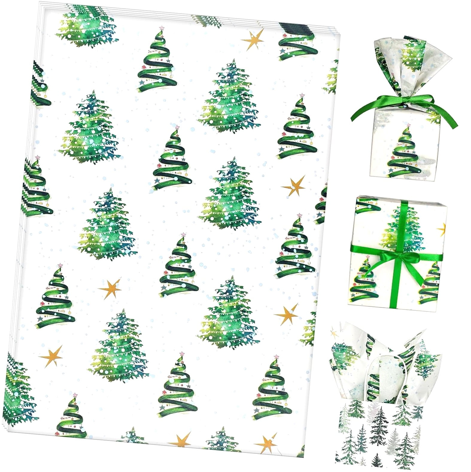 ANYWAY.GO Christmas Tissue Paper, Watercolor Christmas Tree with Lights ...