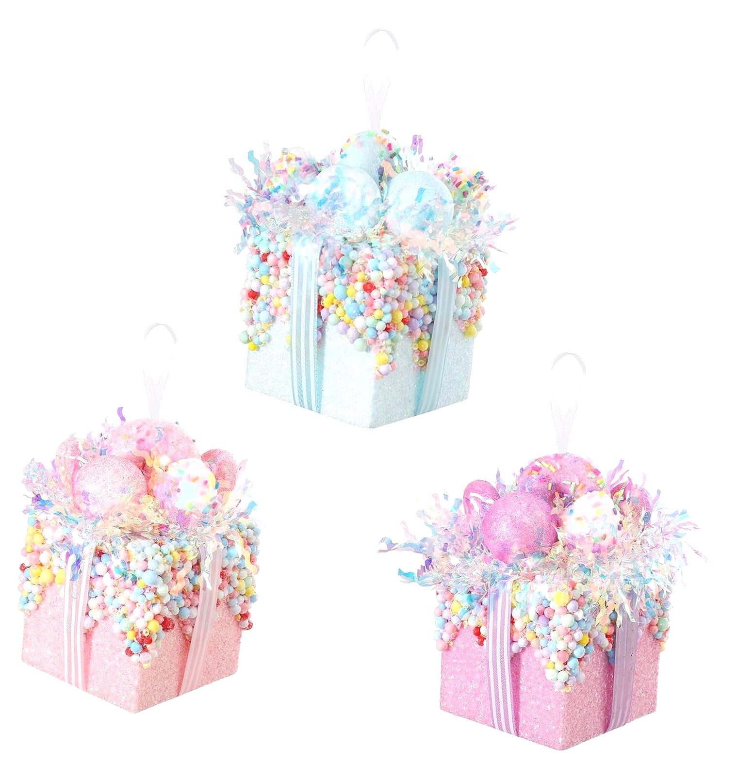 ANYWAY.GO Christmas Tree Box Ornament Set, 3 Pieces Macaron Color Candy ...