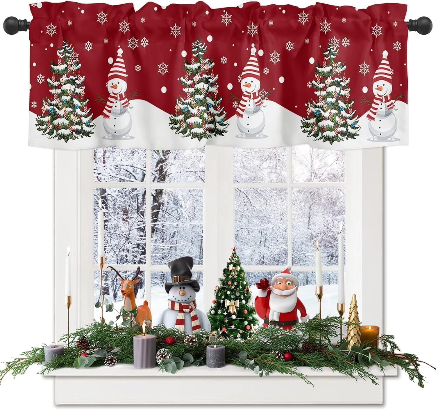 ANYWAY.GO Christmas Tree Curtains Valances for Kitchen , Snowman White ...