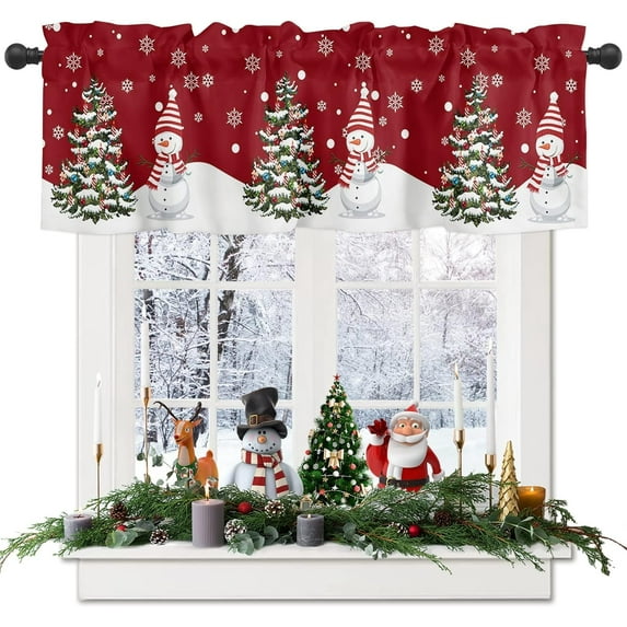 ANYWAY.GO Christmas Tree Curtains Valances for Kitchen , Snowman White ...