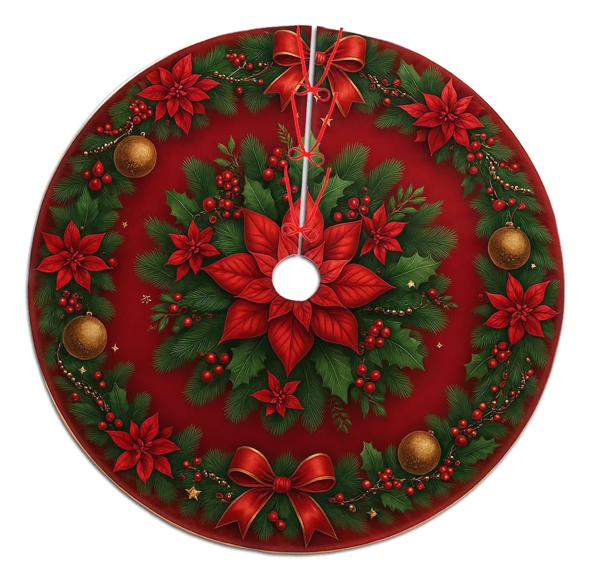 ANYWAY.GO Christmas Tree Skirt 36 inch, Christmas Holly Bow Xmas Tree ...
