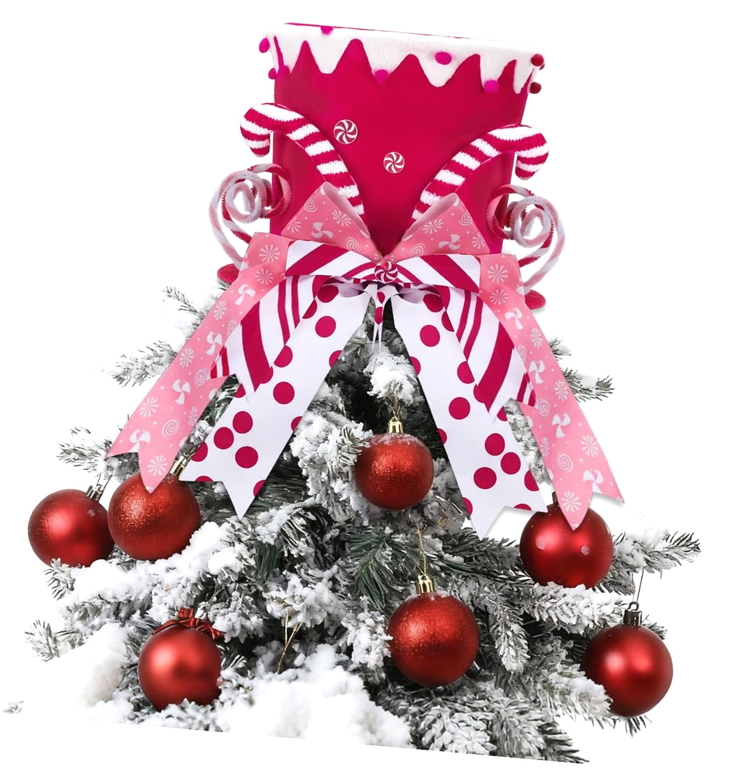 ANYWAY.GO Christmas Tree Topper Hat Candy Canes Tree Topper with ...
