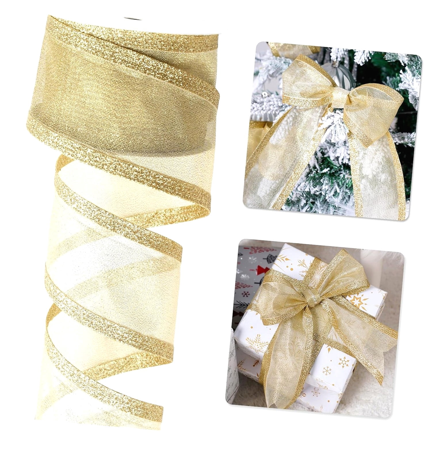 ANYWAY.GO Christmas Wired 2.5 Inch Metallic Wired with Glitter Stripe ...
