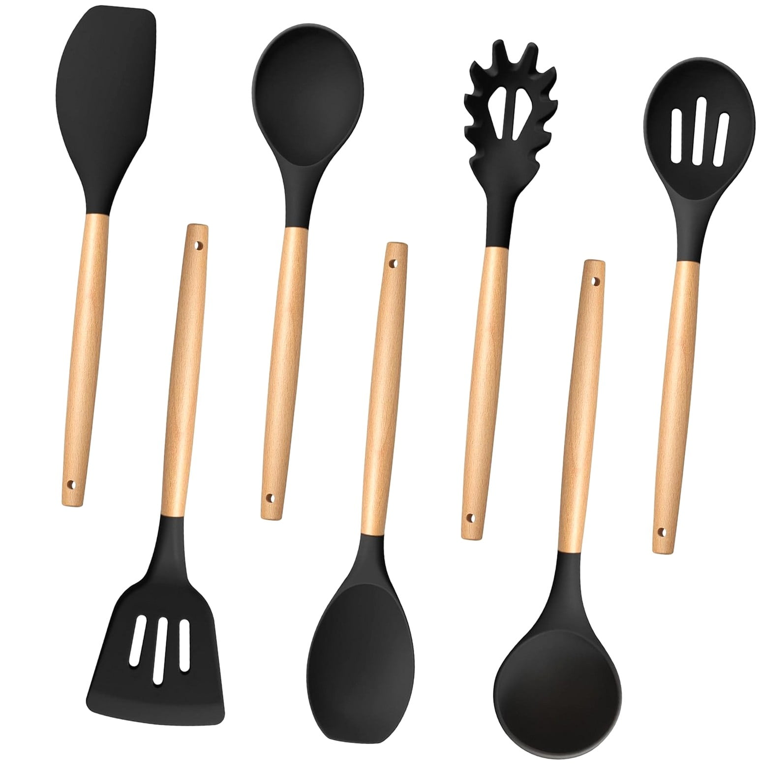 ANYWAY.GO Cooking Utensils Set of 7, Kitchen Utensils Set with Wooden ...