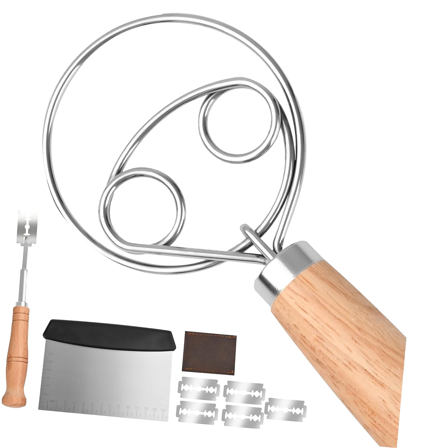 ANYWAY.GO Danish Dough Whisk【Set of 3】Wooden Bread Whisk with Steel ...