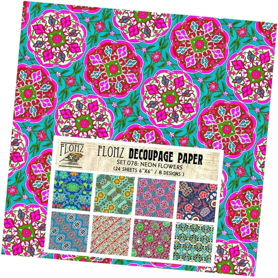 ANYWAY.GO Decoupage Paper Pack (24 6"x6") Neon Styled Paper for ...