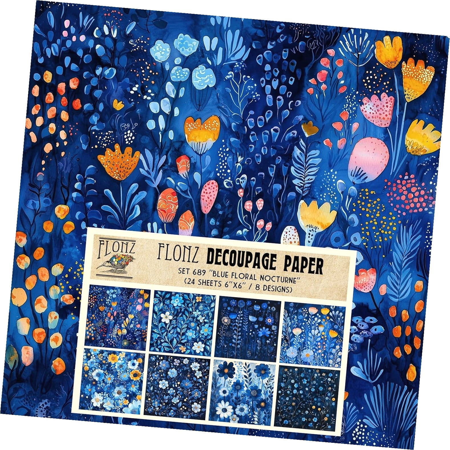 ANYWAY.GO Decoupage Paper Pack (24 6"x6") Nocturne ~ Naive Florals in ...