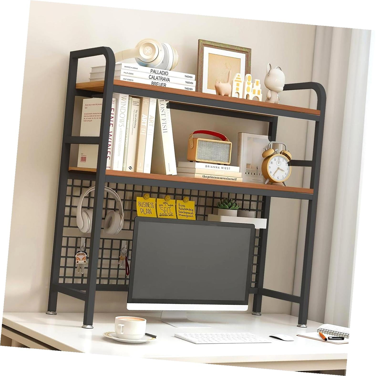 ANYWAY.GO Desktop Bookshelf 2-Tier Adjustable Wood Desktop Hutch ...