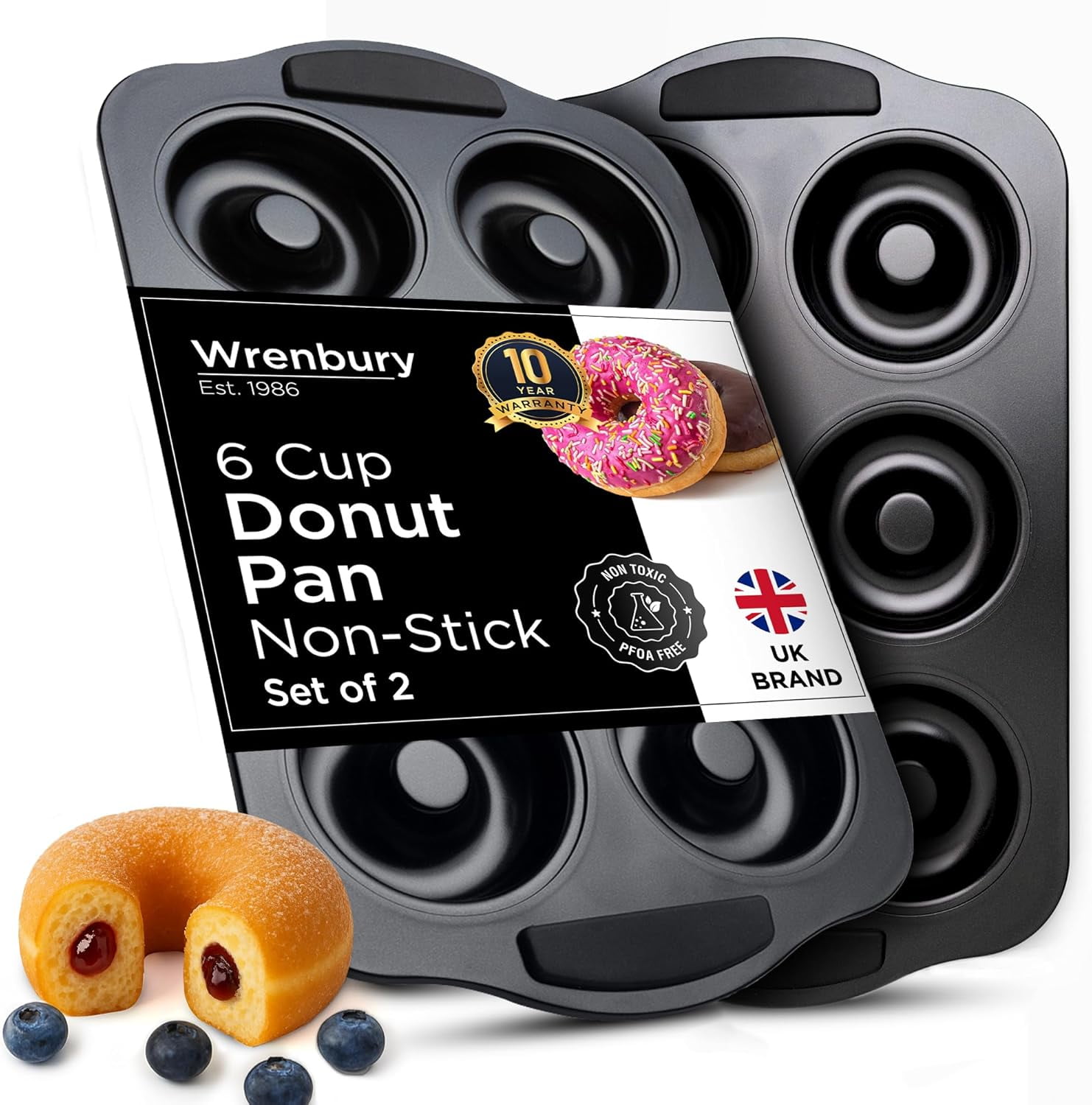 ANYWAY.GO Donut Pan for Baking 6 Cup Set of 2 Non Toxic Large Doughnut ...