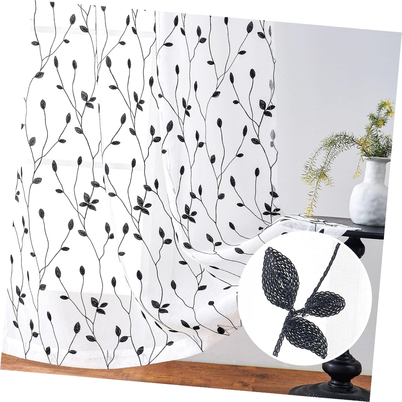 ANYWAY.GO Embroidered Sheer Curtains for Bedroom Living Room Dining ...