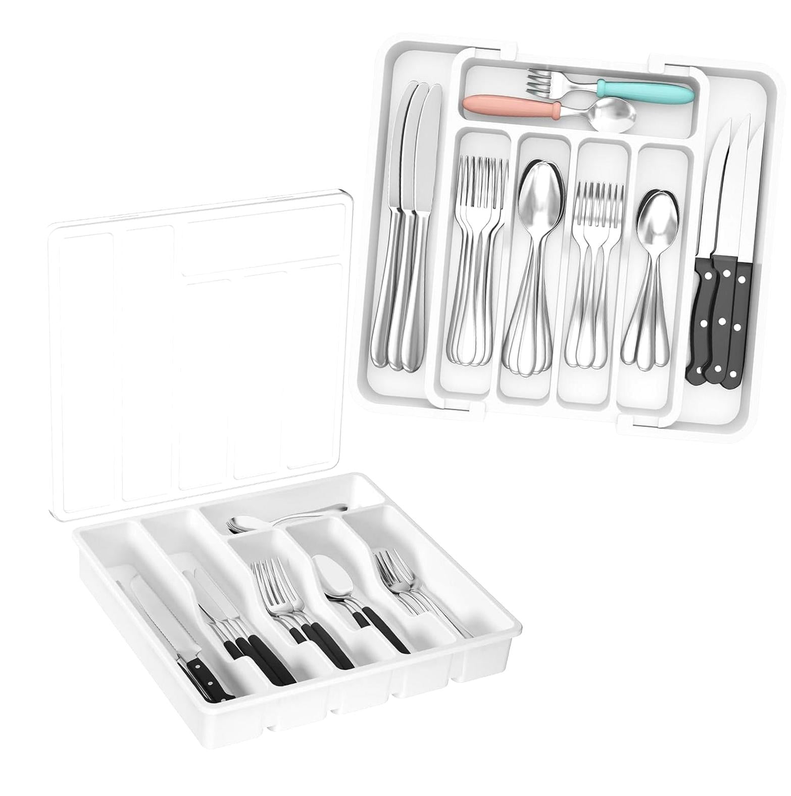 ANYWAY.GO Expandable Silverware Tray with Cover, Adjustable Kitchen ...