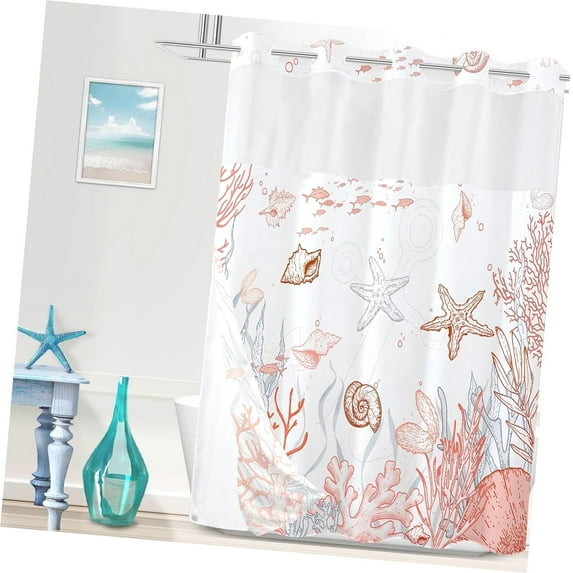ANYWAY.GO Extra Long No Shower Curtain with Liner, Beach Ocean Nautical ...