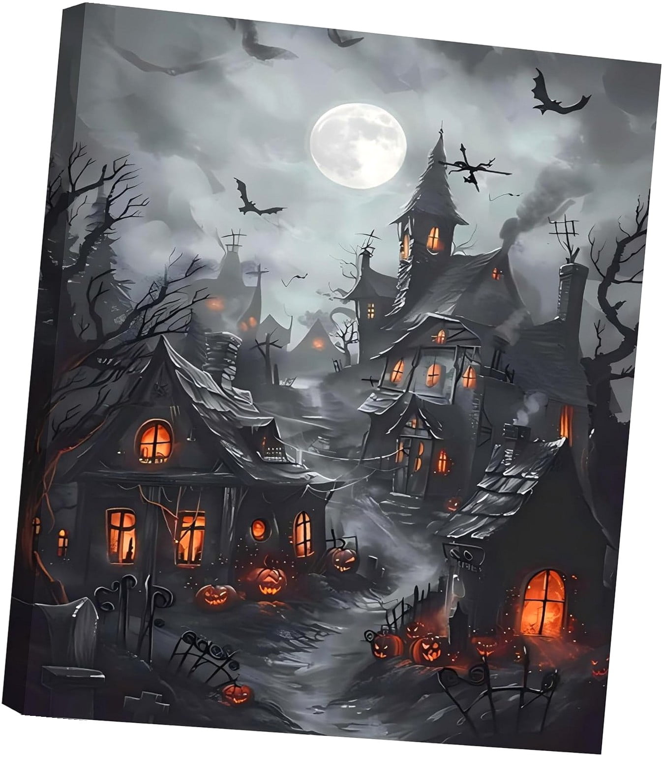 ANYWAY.GO Fantasy Haunted Night Scene with Glowing , Trees, Fog Bats ...