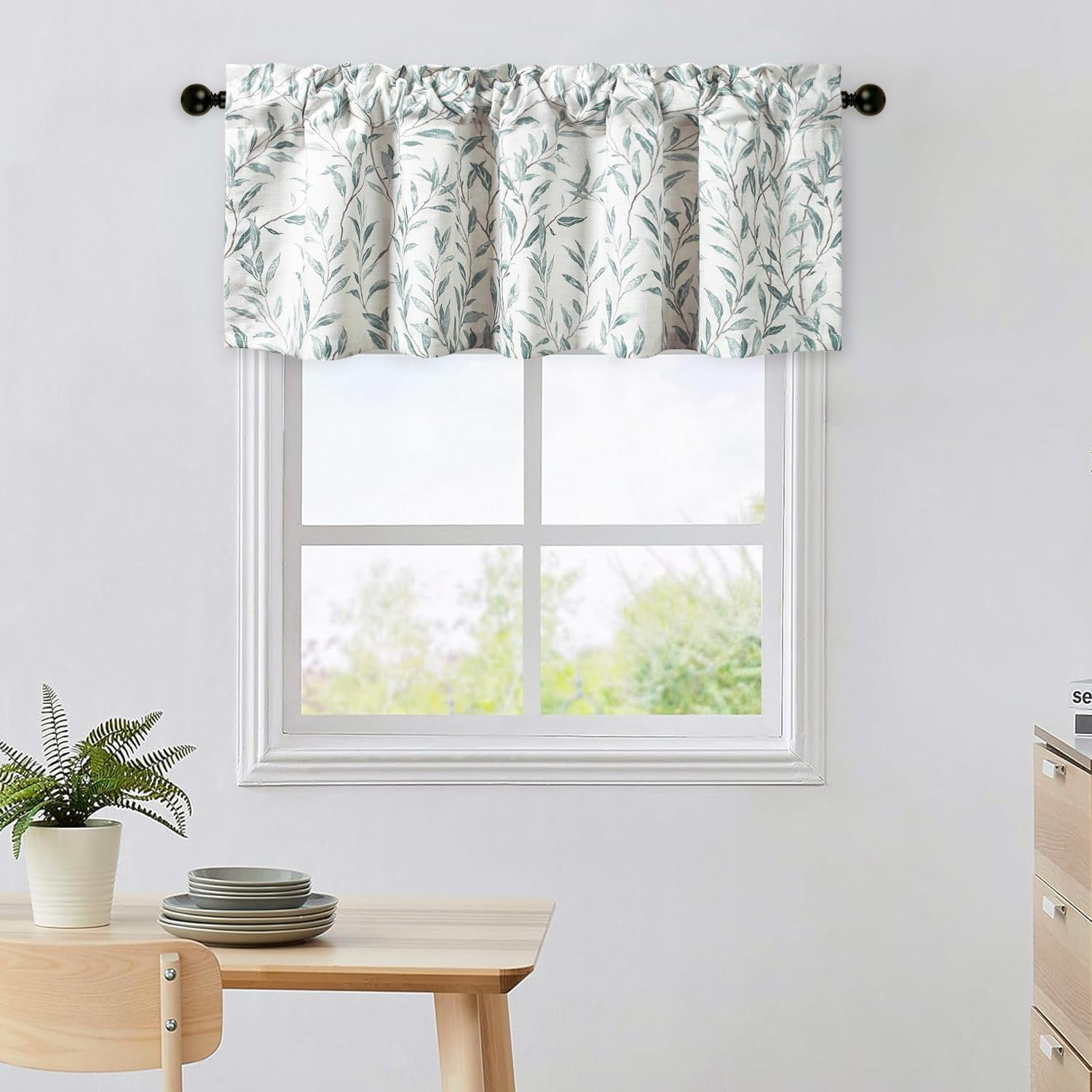 ANYWAY.GO Farmhouse Leaves Print Semi- Curtains Valances Rod Pocket ...