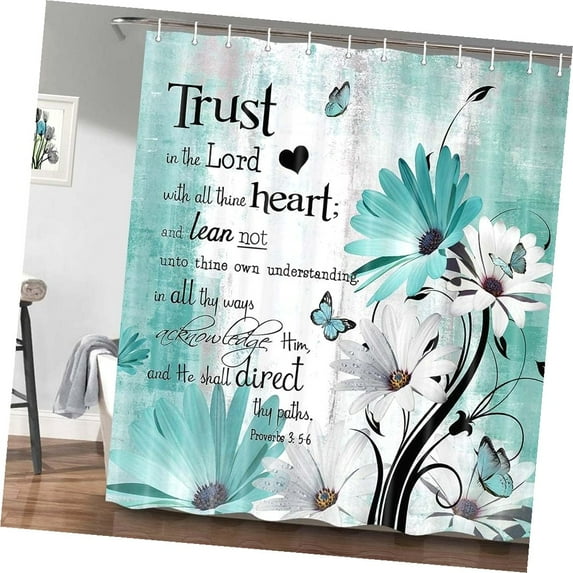 ANYWAY.GO Farmhouse Shower Curtain, Farm Teal Daisy Motivational Quote ...