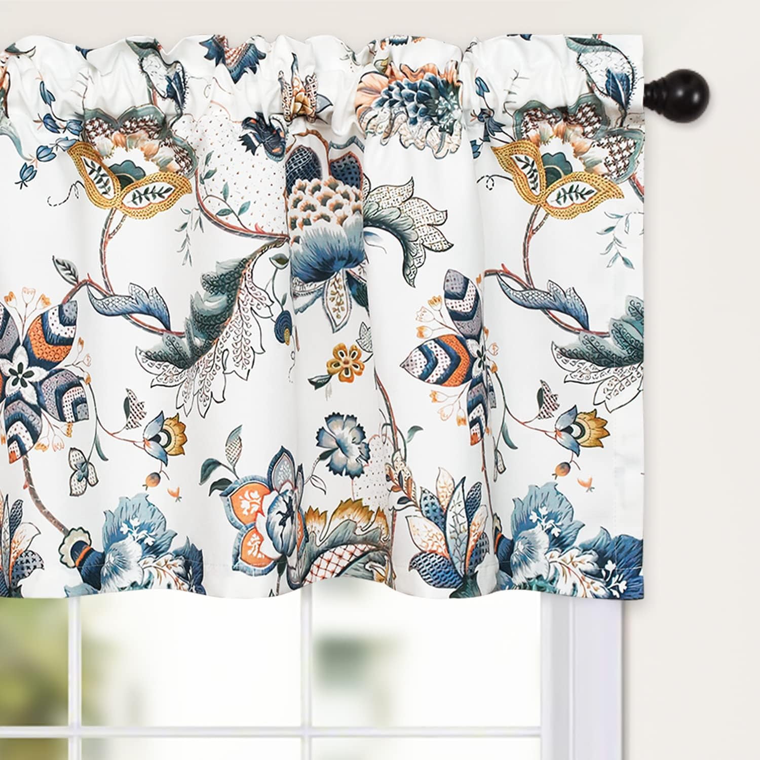 ANYWAY.GO Floral Kitchen Valance, Country Linen Textured Print Light ...