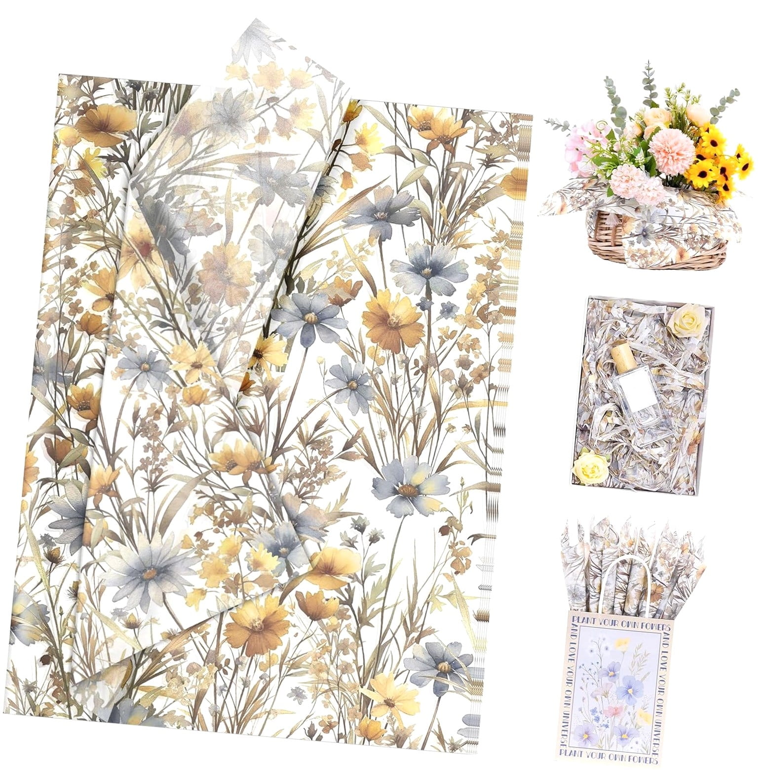 ANYWAY.GO Floral Tissue Paper 60 20x14\u201c, Watercolor Wildflower ...