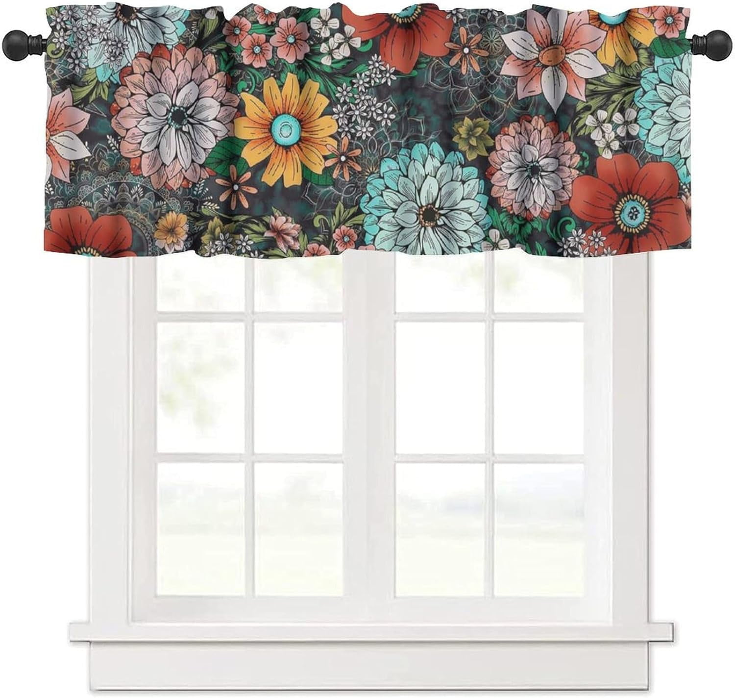 ANYWAY.GO Floral Valance, Floral Dark Leaves Short Window Room Bedroom ...