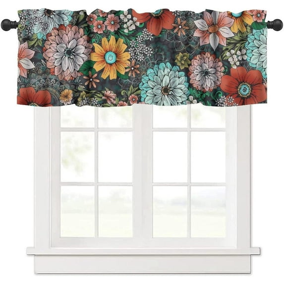 ANYWAY.GO Floral Valance, Floral Dark Leaves Short Window Room Bedroom ...