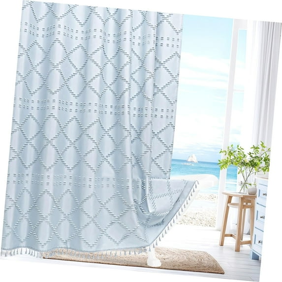 ANYWAY.GO Fog Blue Woven Shower Curtain with Tassel 72 78, Bohemia ...