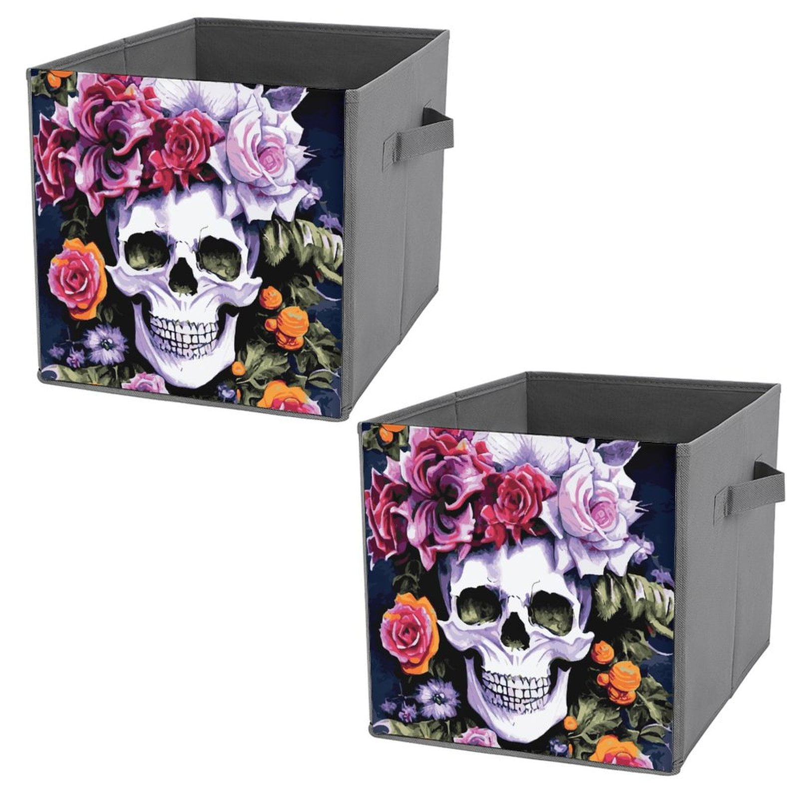 ANYWAY.GO Foldable Large Storage Box with Rope HandlesSkull Flowers ...