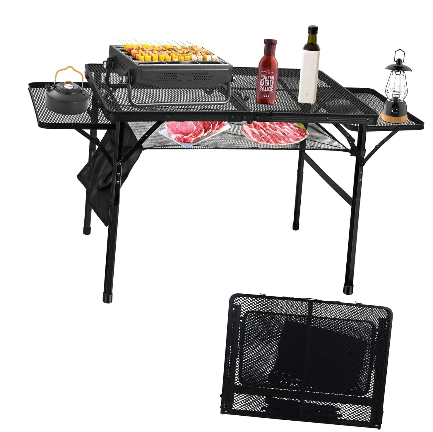 ANYWAY.GO Folding Grill Table, Portable Height Adjustable Aluminum ...