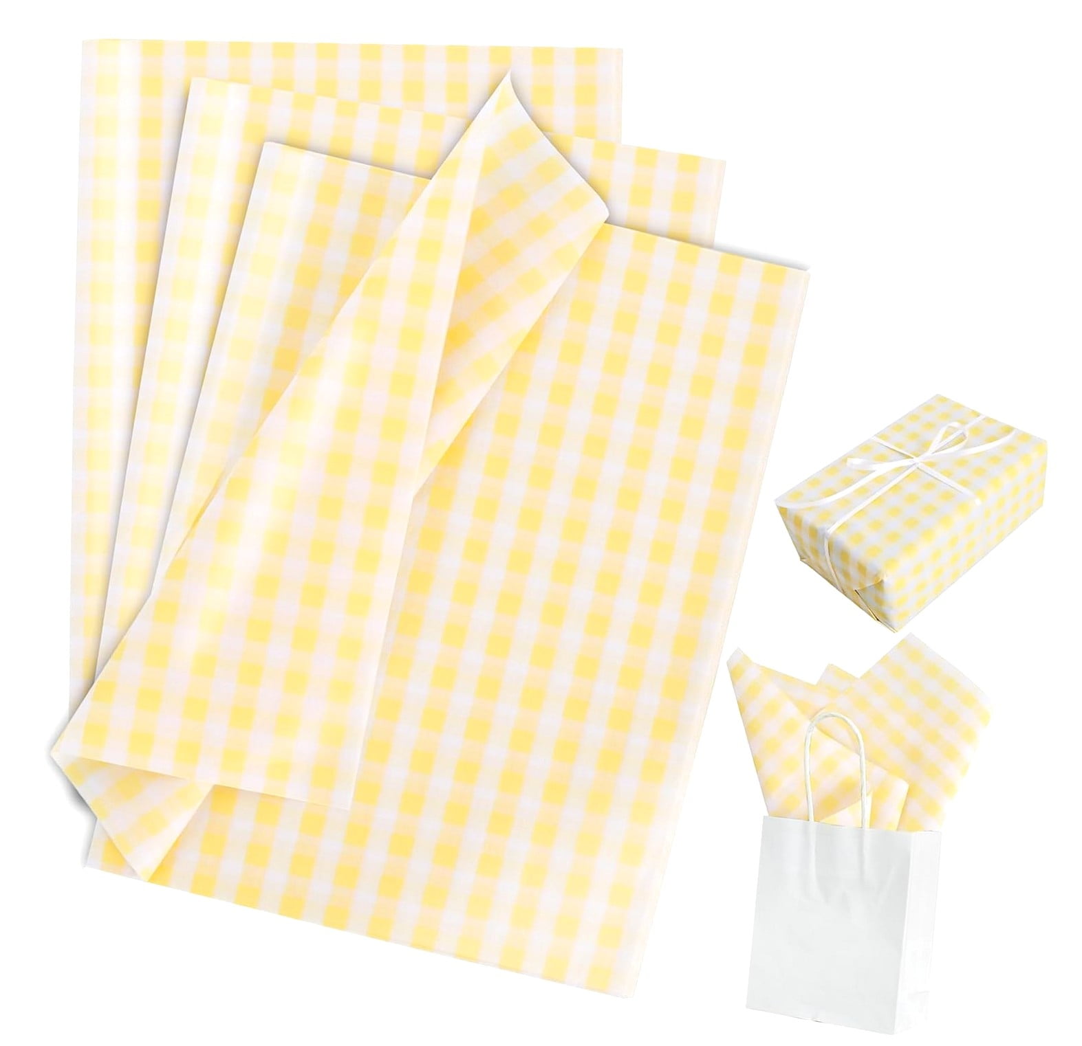 ANYWAY.GO Gingham Tissue Paper Bulk，Yellow and White Checkered Tissue ...