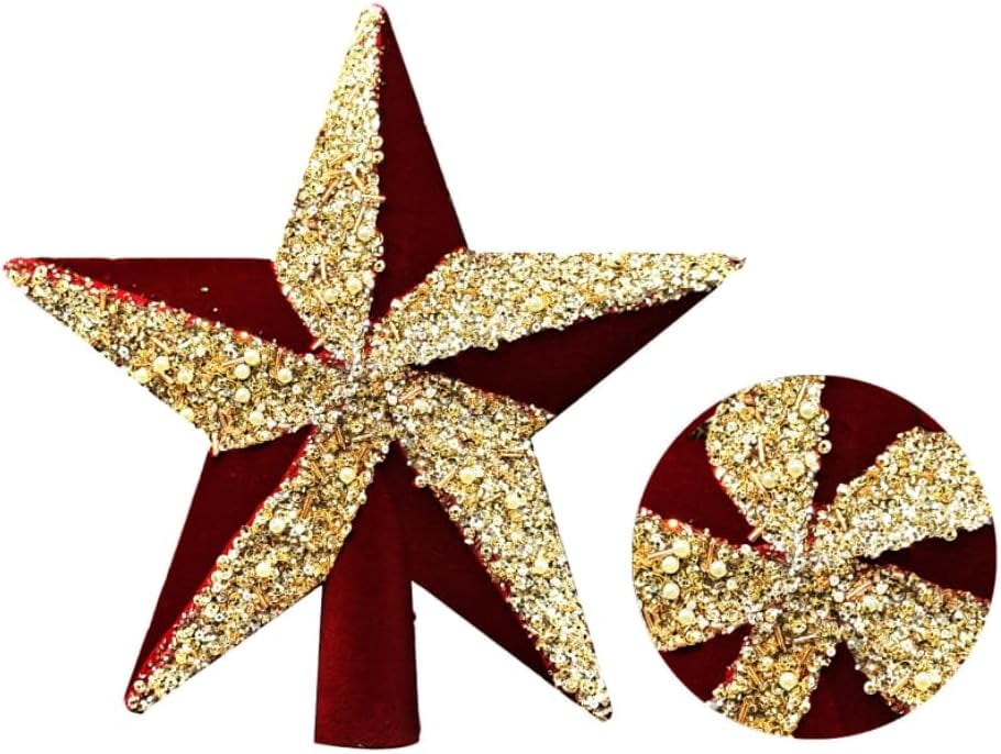 ANYWAY.GO Glitter Christmas Tree Topper Star 8" Xmas Flocked Fake and ...