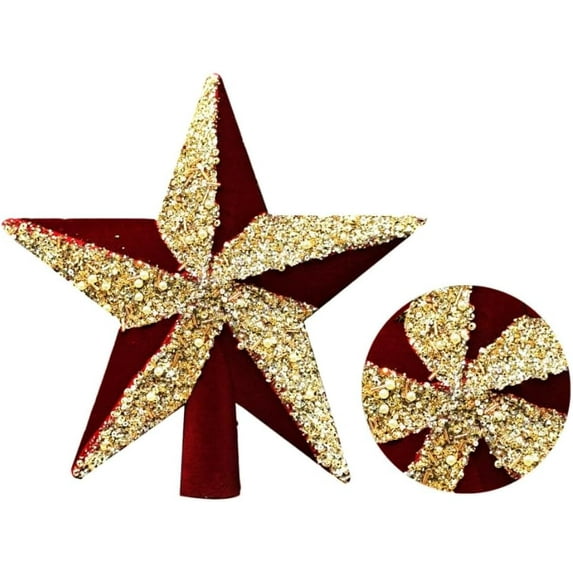 ANYWAY.GO Glitter Christmas Tree Topper Star 8" Xmas Flocked Fake and ...